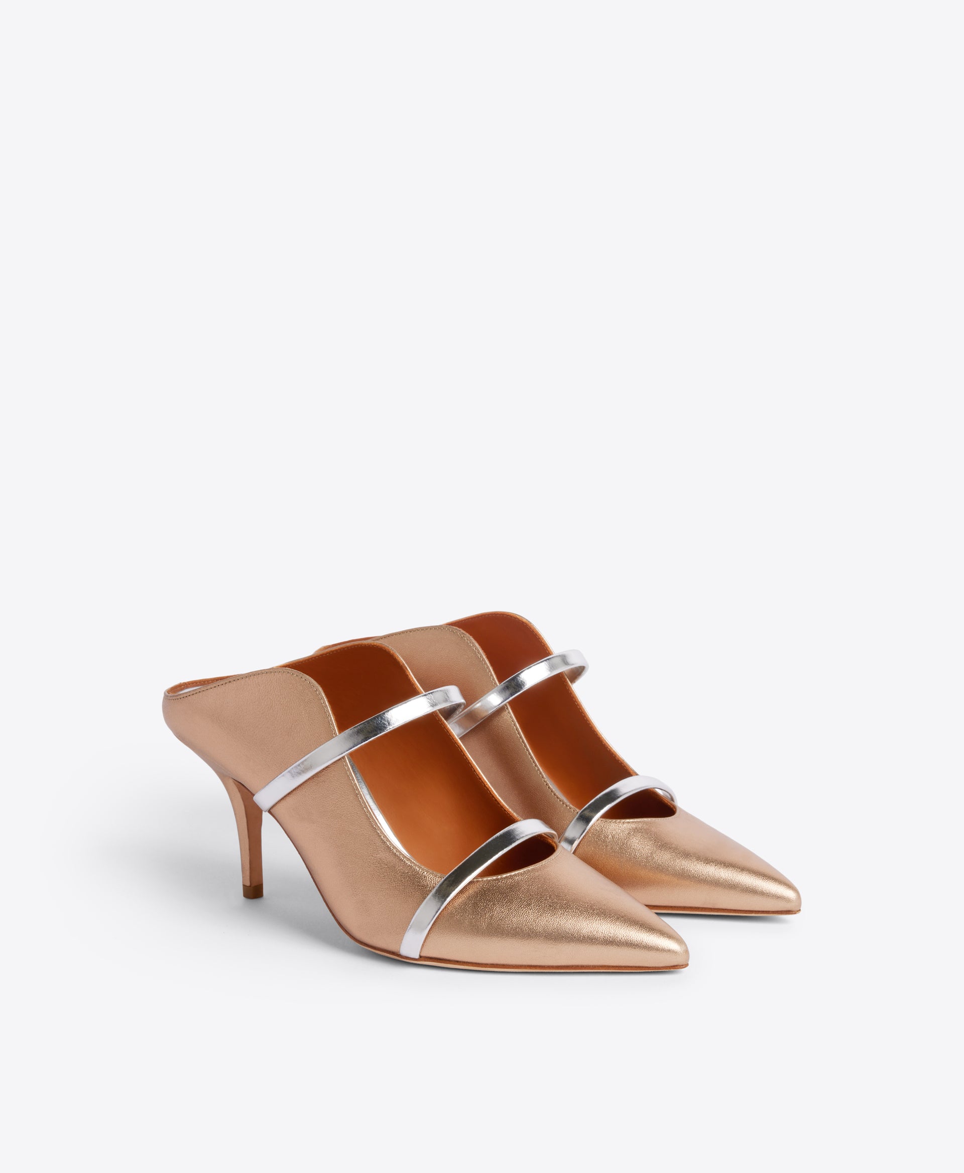 Maureen 70mm Gold Metallic Leather Stiletto Mules | Malone Souliers