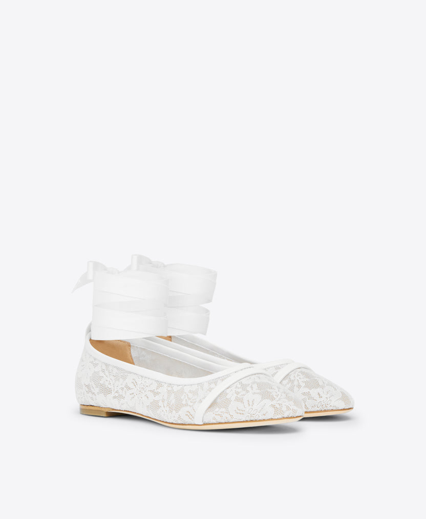 White Lace Mesh Heeled Sandals | Malone Souliers