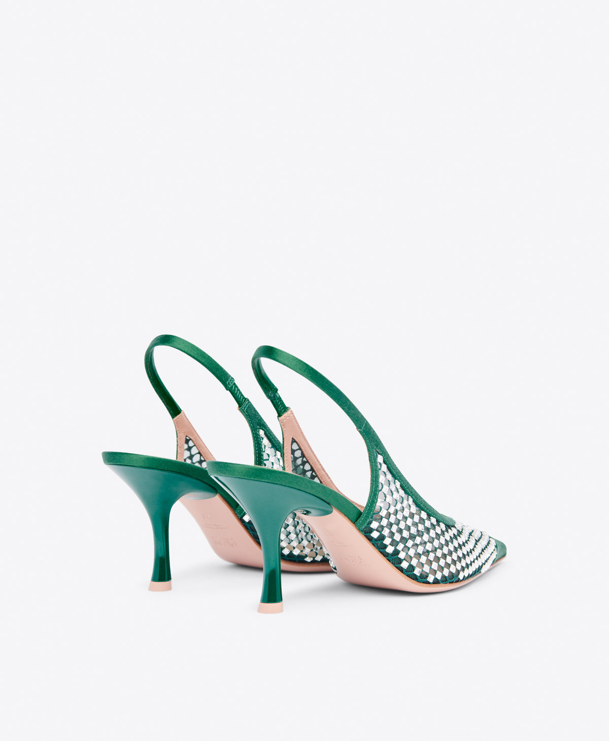 Vesper 70 Crystal Mesh Forest Green Slingback | Malone Souliers